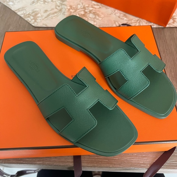 Hermes | Shoes | Hermes Oran Epsom Calfskin 385 In Vert | Poshmark
